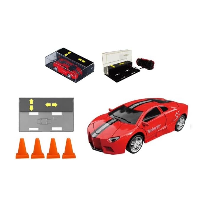 R/C Red Race Car with Remote Control 2.4GHz, 1:64 Scale Mini ...