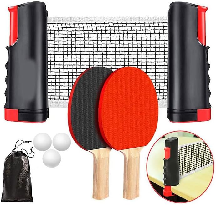 Portable Full-Size Ping Pong Net & Paddles Set - Adjustable Table ...
