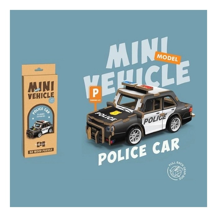 Police Car with Pull Back Gear Box – 3D Wood Puzzle (22 Pieces) Mini ...