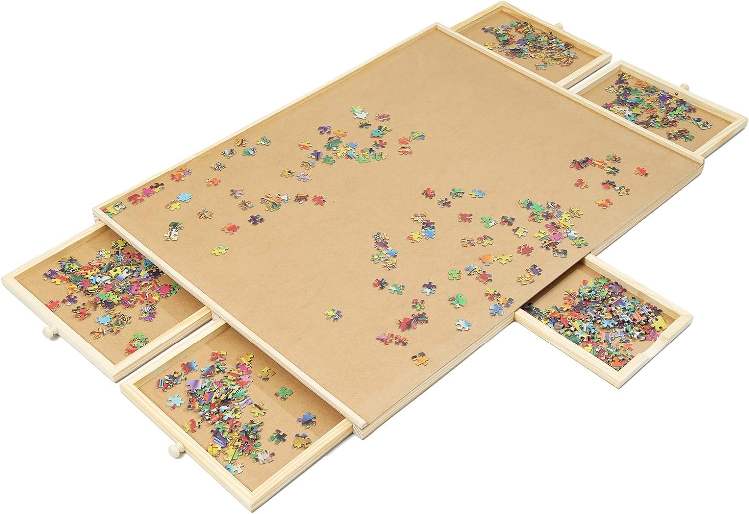 Deluxe Wooden Puzzle Board Table with 6 Drawers, Organize & Storage for ...