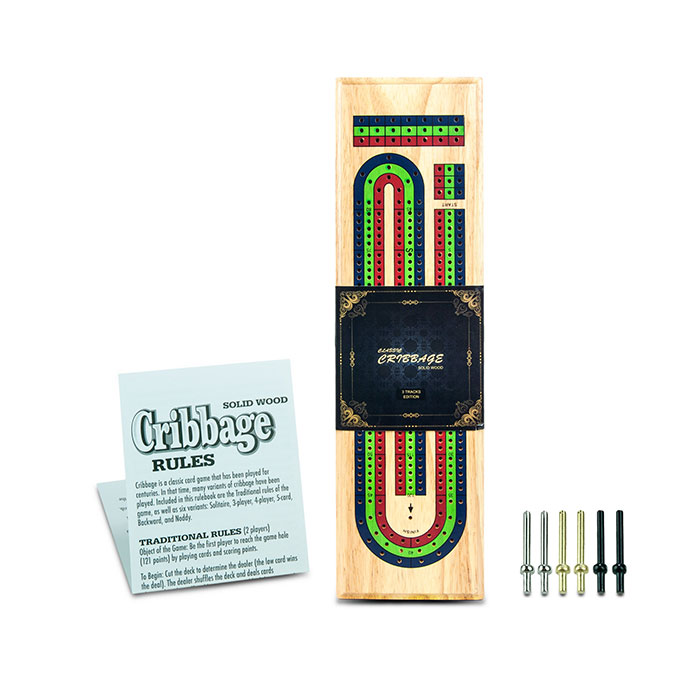 Premium Color Cribbage 3-Track Board with Metal Pegs and Storage ...