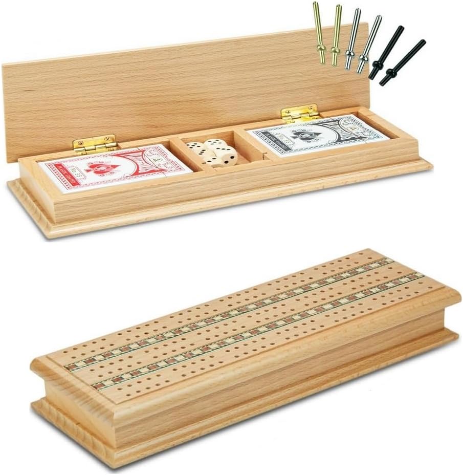 Deluxe Cribbage 3-Track Board with Metal Pegs and Storage Case ...